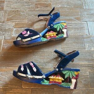 Shoes | Vintage Wwii Philippines Velvet Carved Wood Platform Wedge ...